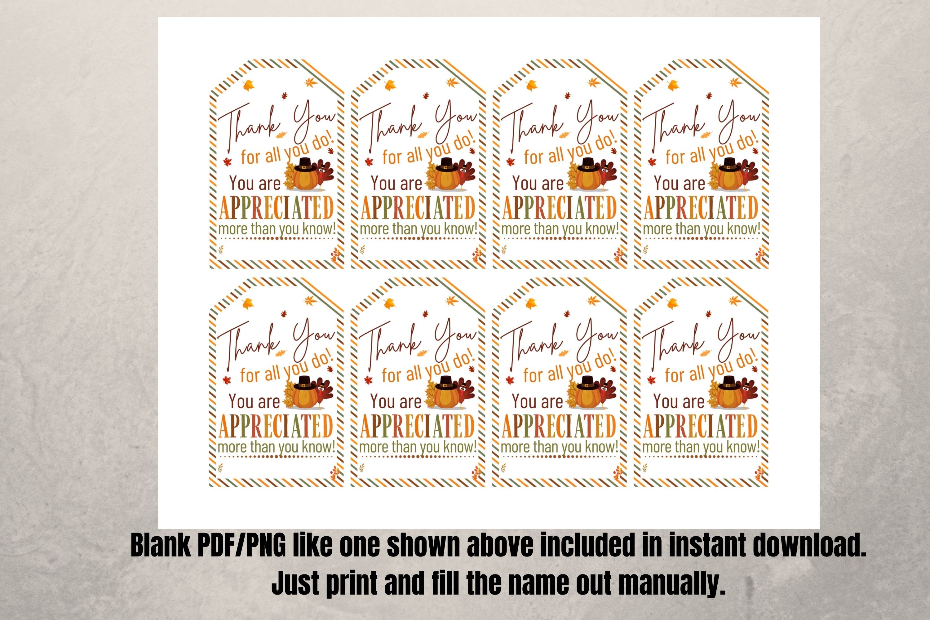 Thanksgiving Gift Treat Tags,thank You for All You Do Treat Tags ...