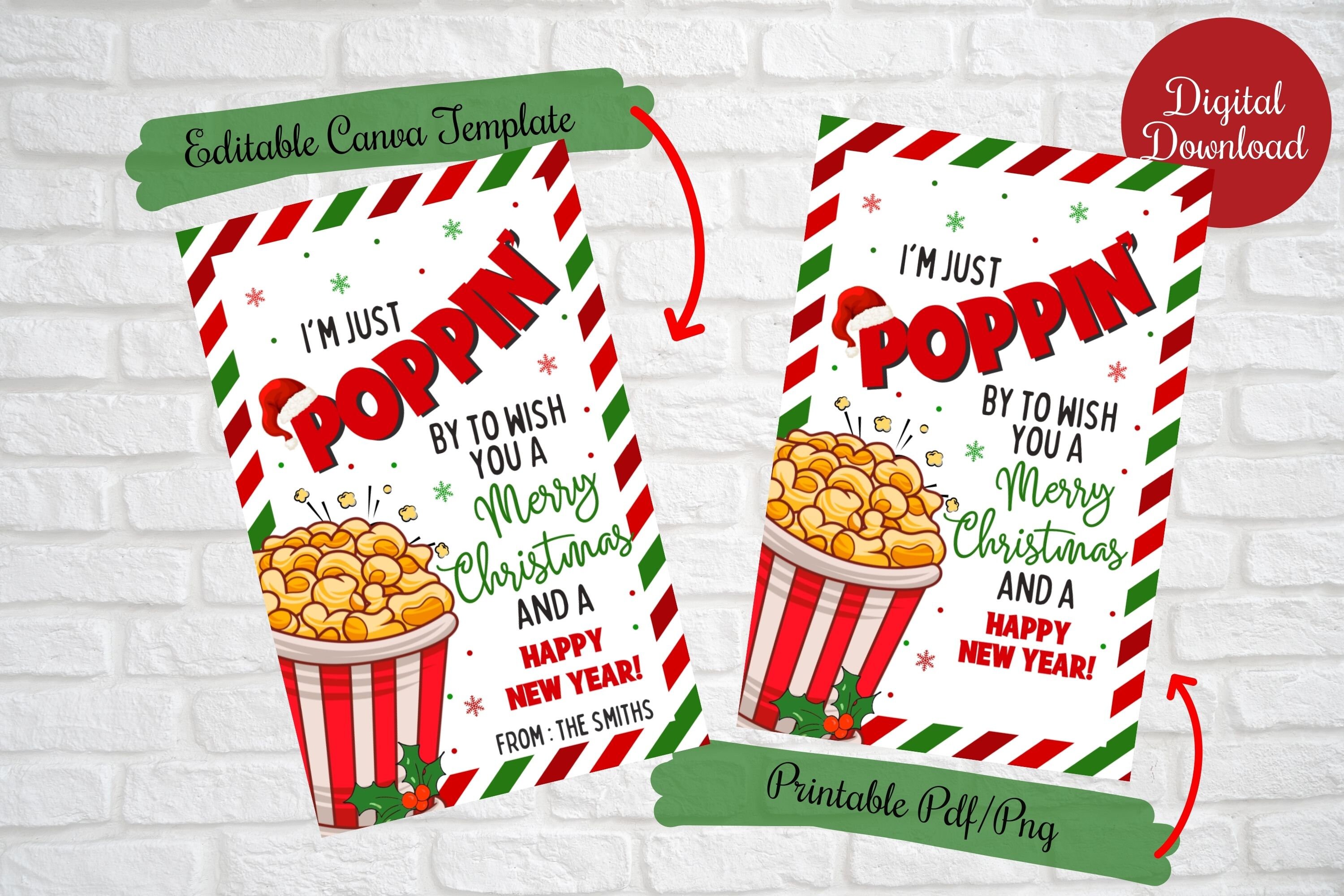 Just Poppin by to Say Merry Christmas Gift Tags for Popcorn | Etsy
