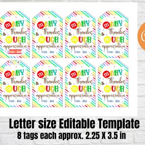 M&M Employee Tags , Many Thanks Much Appreciation Gift Tags for Teacher ...