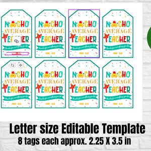 Nacho Average Teacher Editable Thank You Gift Tags, Teacher Staff ...