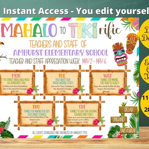 Editable Hawaii Luau Themed Teacher Appreciation Week | Etsy