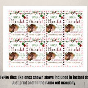 Thanks a Chocolot for All That You Do Gift Tags,christmas Chocolate ...