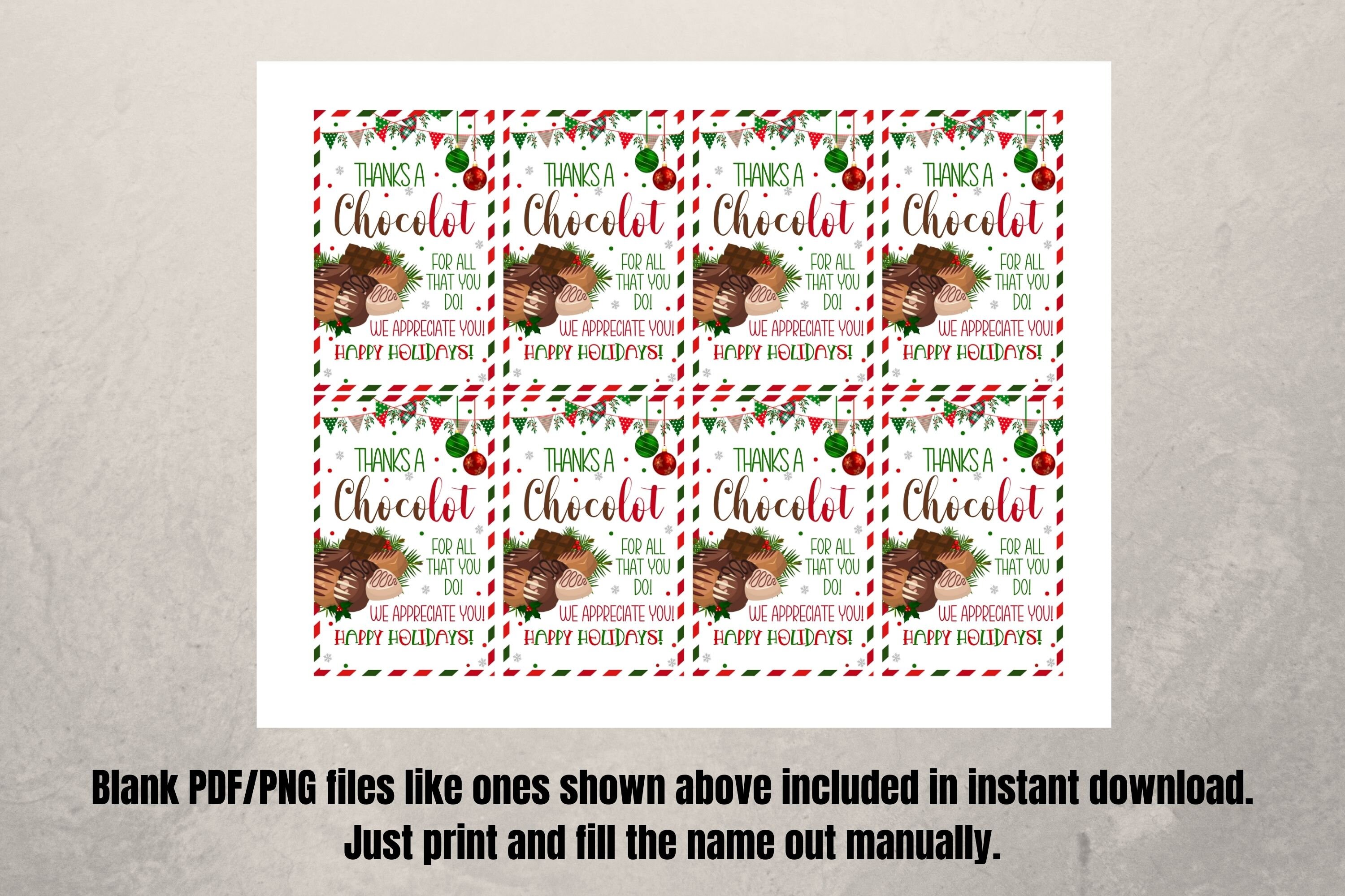 Thanks a Chocolot for All That You Do Gift Tags,christmas Chocolate ...