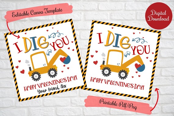 I Dig You Valentine Gift Tags Printable Editable Valentine | Etsy