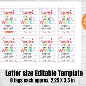 Valentine You Are Just Write Printable Tag for Valentine Pencil, Pen ...