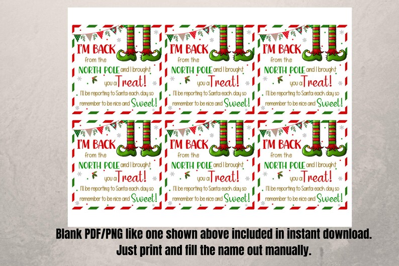 Elf Arrival Gift Tags, I'm Back From the North Pole, Elf is Back Gift ...