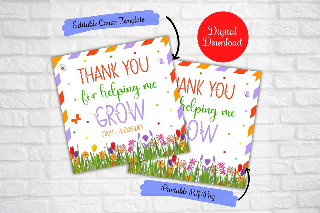 Teacher Appreciation Week Flowers Plant Gift Tag Thanks for Helping Me ...