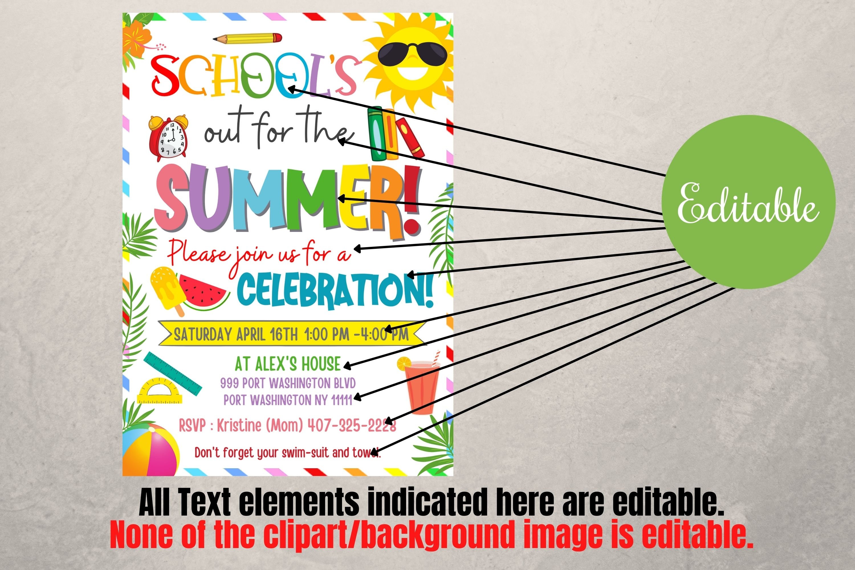 EDITABLE School's Out for Summer Party Invite Evite end - Etsy UK