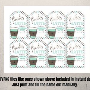 Thanks a Latte Gift Tags, Teacher Appreciation Week,end of Year Gift ...