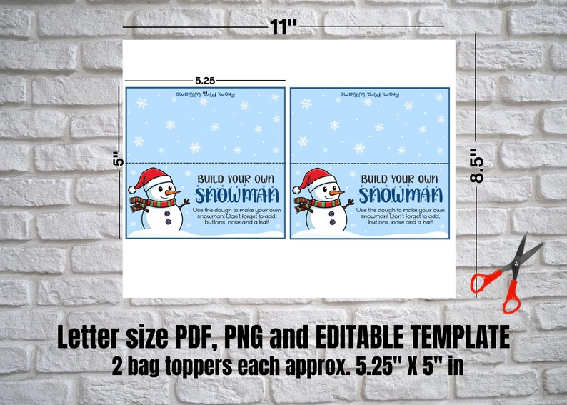 Build Your Own Snowman Treat Bag Toppers,editable Christmas Fold Over ...