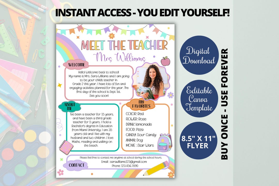 Colorful Pastel Meet the Teacher Template Flyer, Printable Parent ...