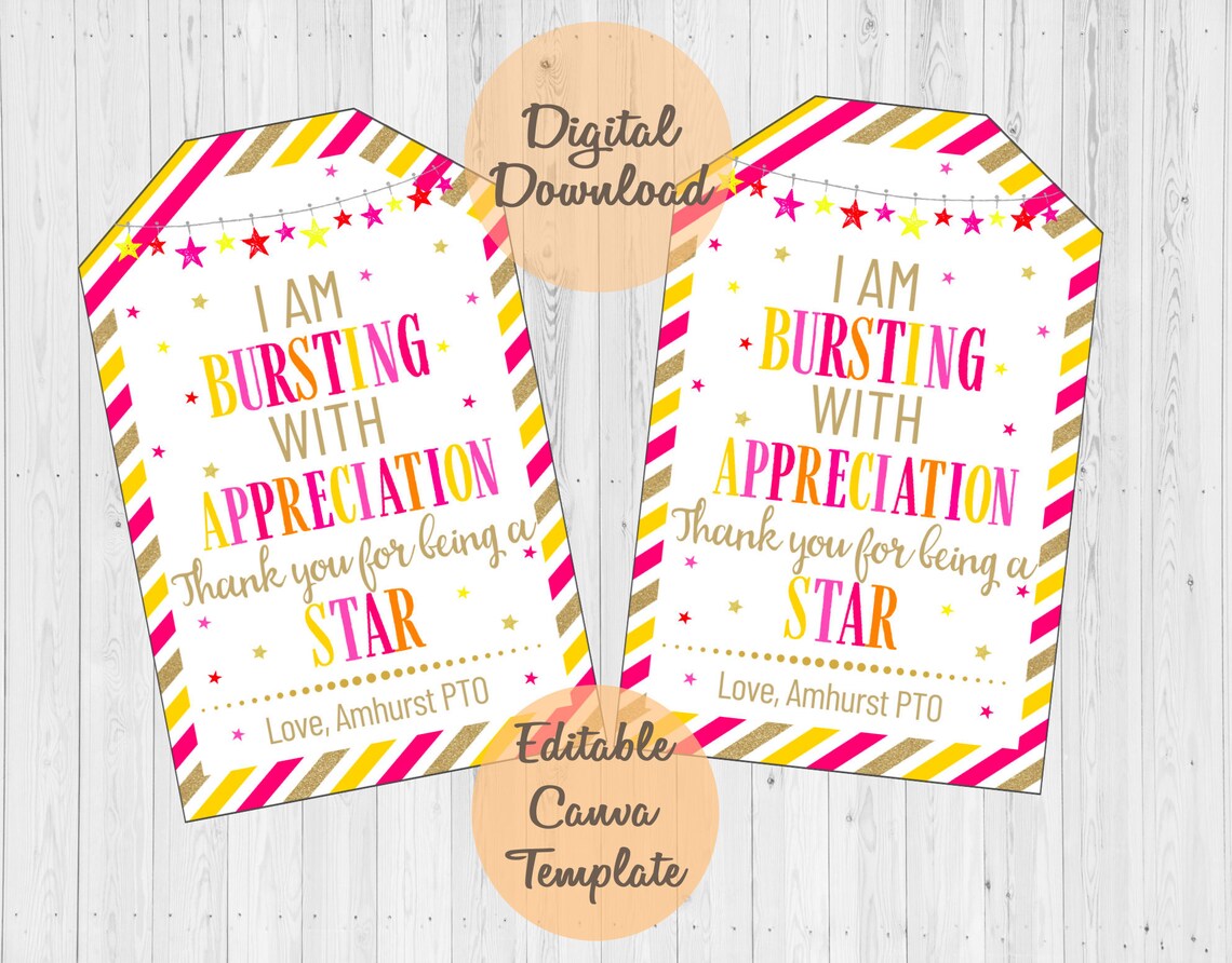 Bursting With Appreciation Gift Tags School Pto Pta Editable - Etsy
