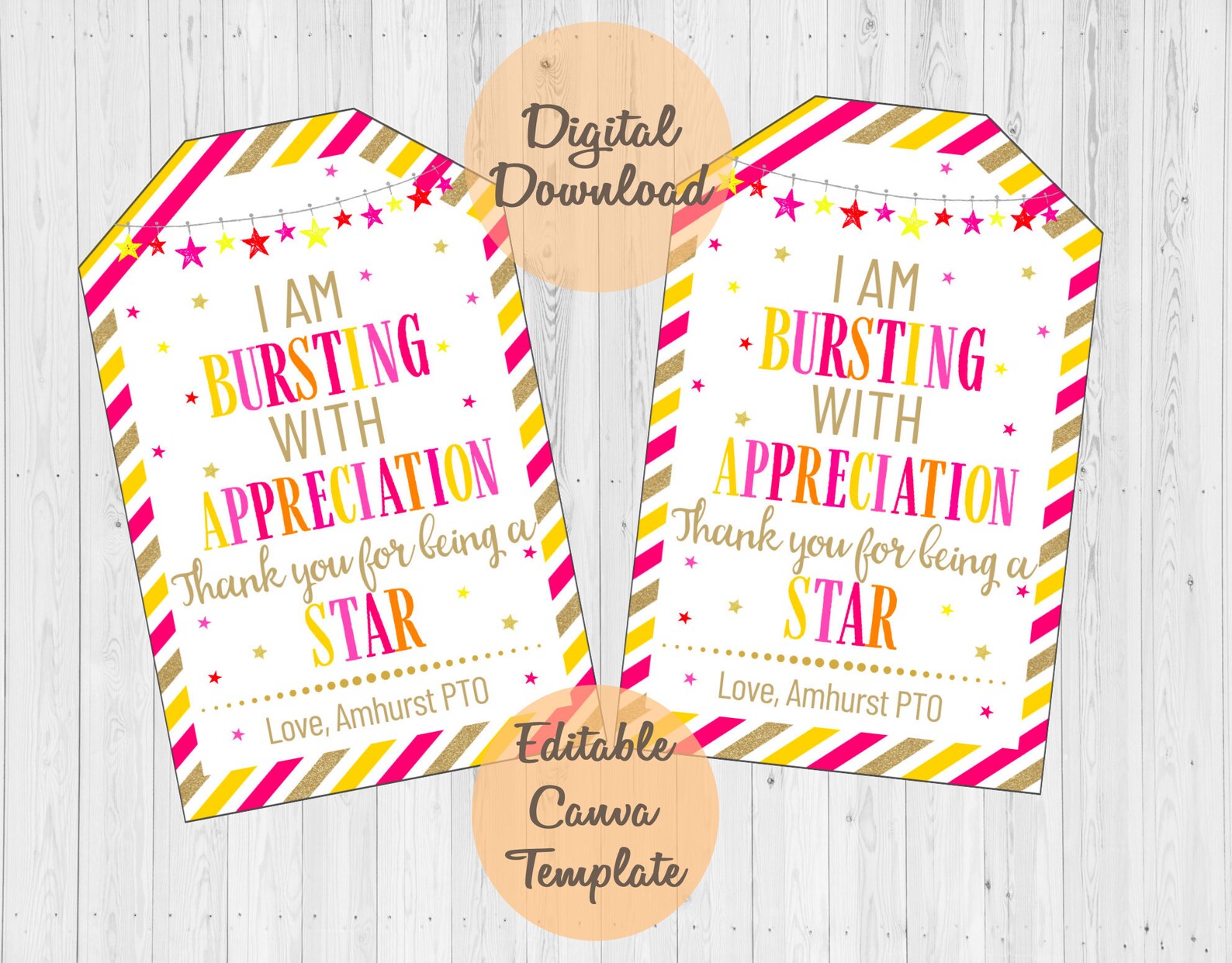 Bursting With Appreciation Gift Tags School Pto Pta Editable - Etsy