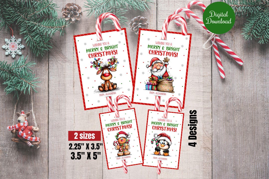 Christmas Candy Cane Holder Gift Tags for Kids, Candy Cane Favor Tags ...