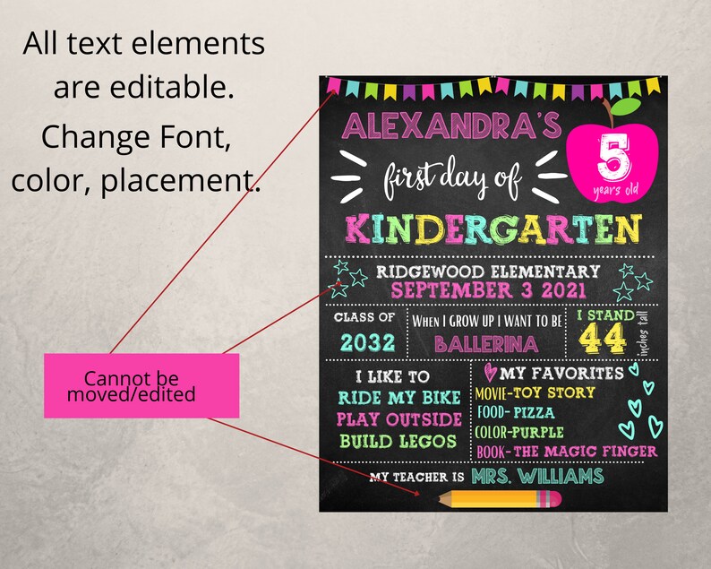 Chalkboard First Day of School Sign Printable Editable Canva - Etsy