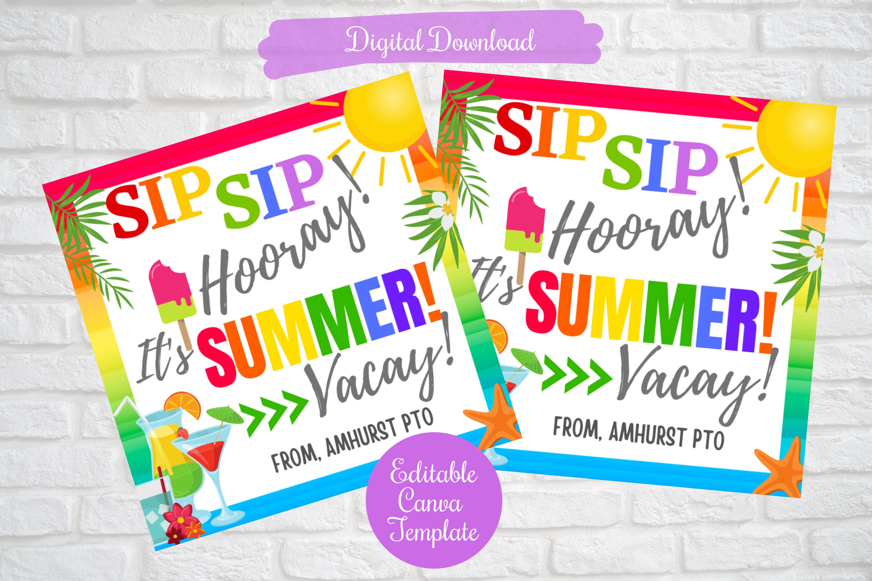 Sip Sip Hooray Its Summer Vacay Gift Tags Teacher | Etsy
