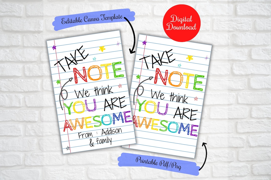 Take Note You Are Awesome Gift Tags, Editable Thank You Gift Tags ...