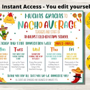 Editable Nacho Average Teacher Appreciation Week Schedule - Etsy
