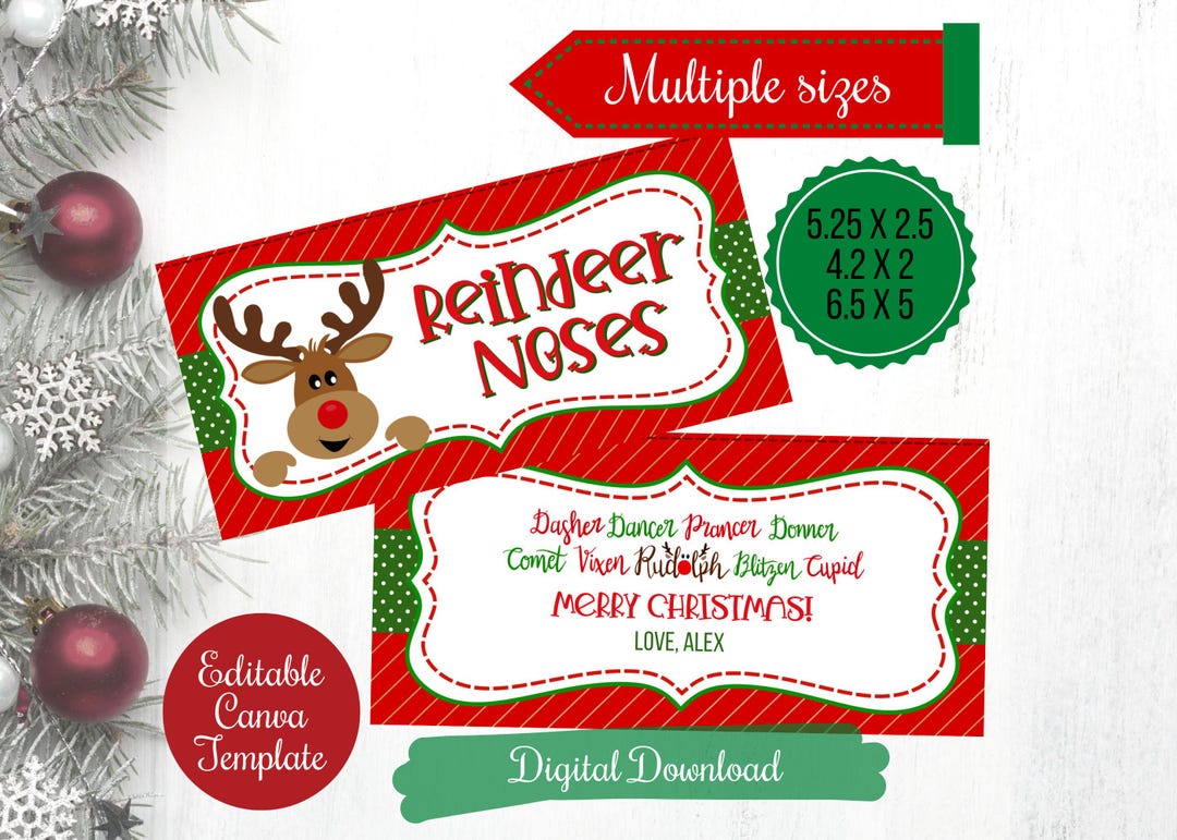 Reindeer Noses Treat Bag Toppers,editable Christmas Fold Over Labels ...