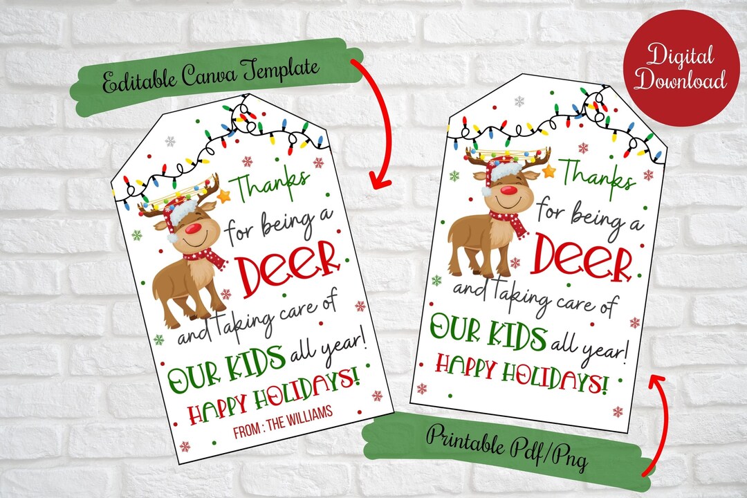Thanks for Being a Deer and Taking Care of Our Kids, Editable Teacher ...