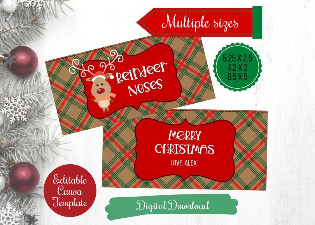 Reindeer Noses Treat Bag Toppers,editable Christmas Fold Over Labels ...