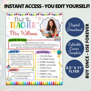 Colorful Meet the Teacher Template Letter Flyer, Printable Parent ...