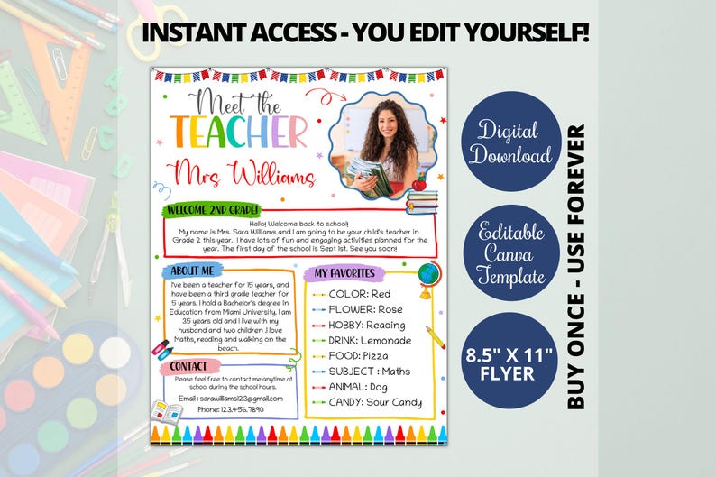 Colorful Meet the Teacher Template Letter Flyer, Printable Parent ...