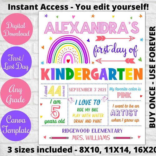 Chalkboard First Day of School Sign Printable Editable Canva - Etsy