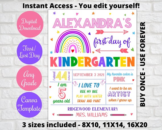 Rainbow First Day of School Sign Printablepink Last/first Day - Etsy