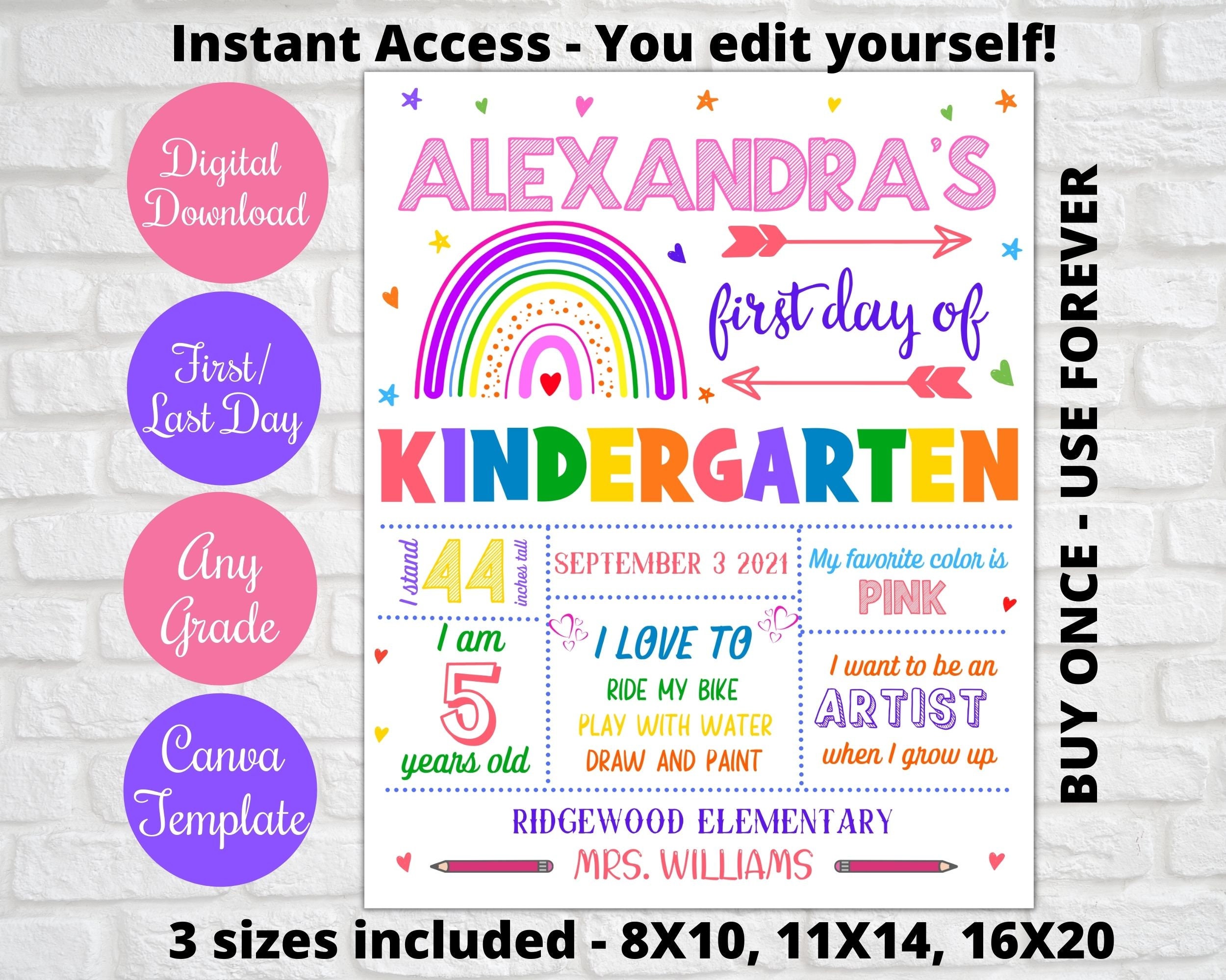 Rainbow First Day of School Sign Printablepink Last/first Day - Etsy
