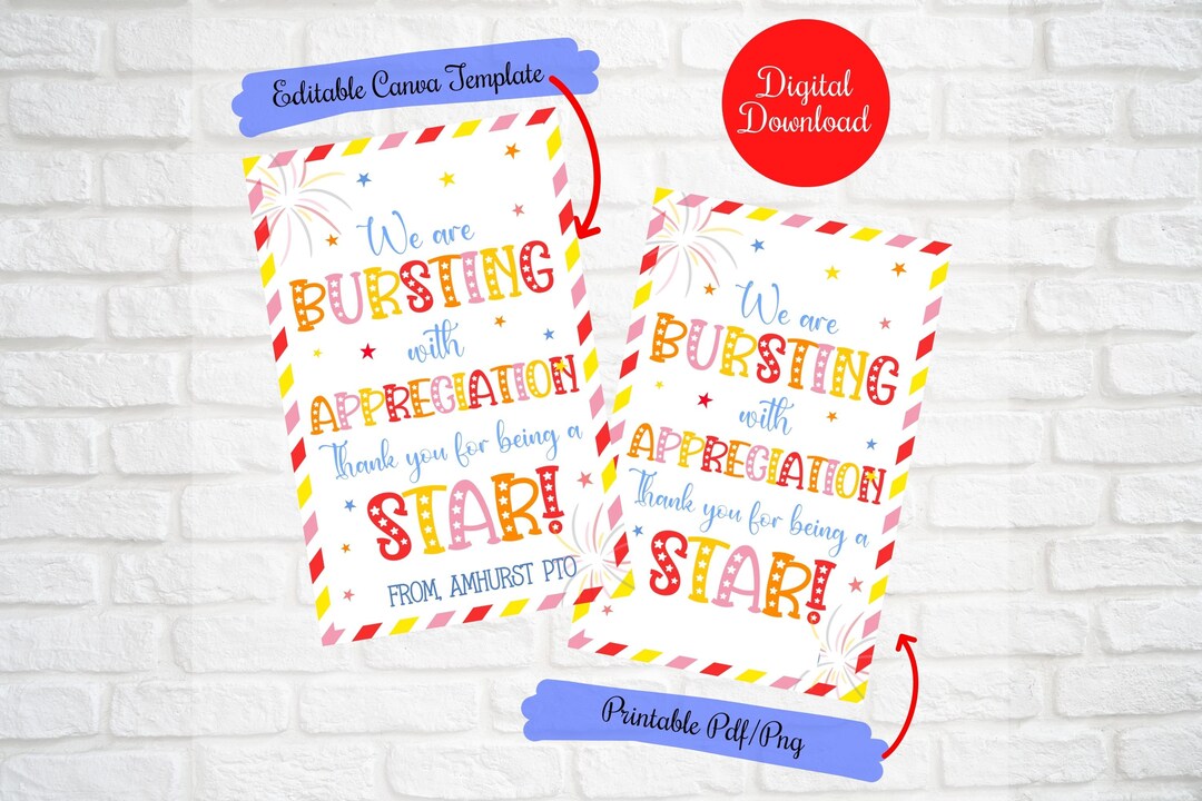 Bursting With Appreciation Teacher Appreciation Week Gift Tags, Staff ...