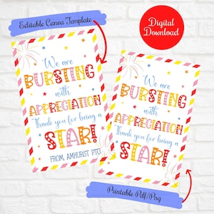 Bursting With Appreciation Teacher Appreciation Week Gift Tags, Staff ...