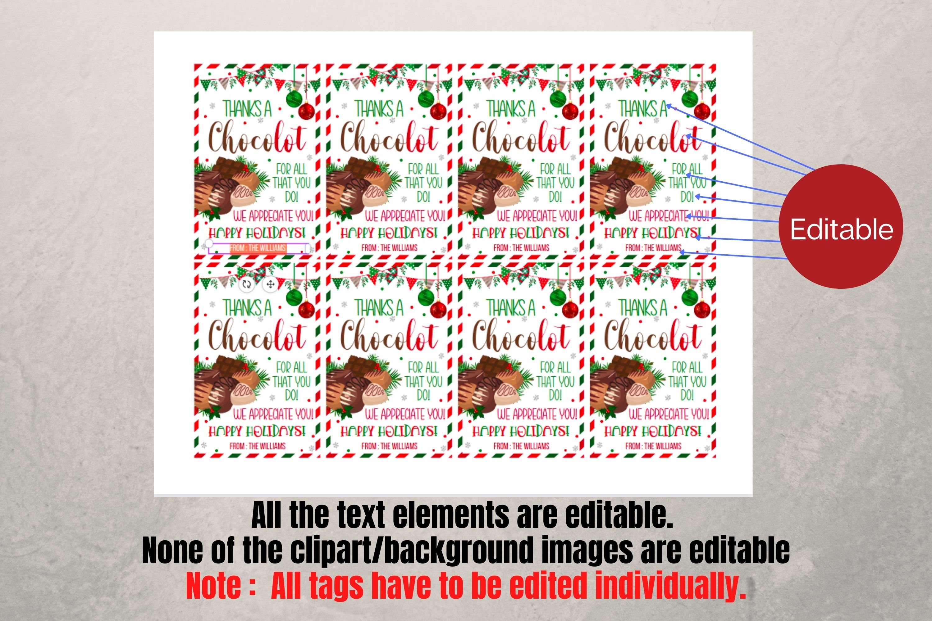 Thanks a Chocolot for All That You Do Gift Tags,christmas Chocolate ...