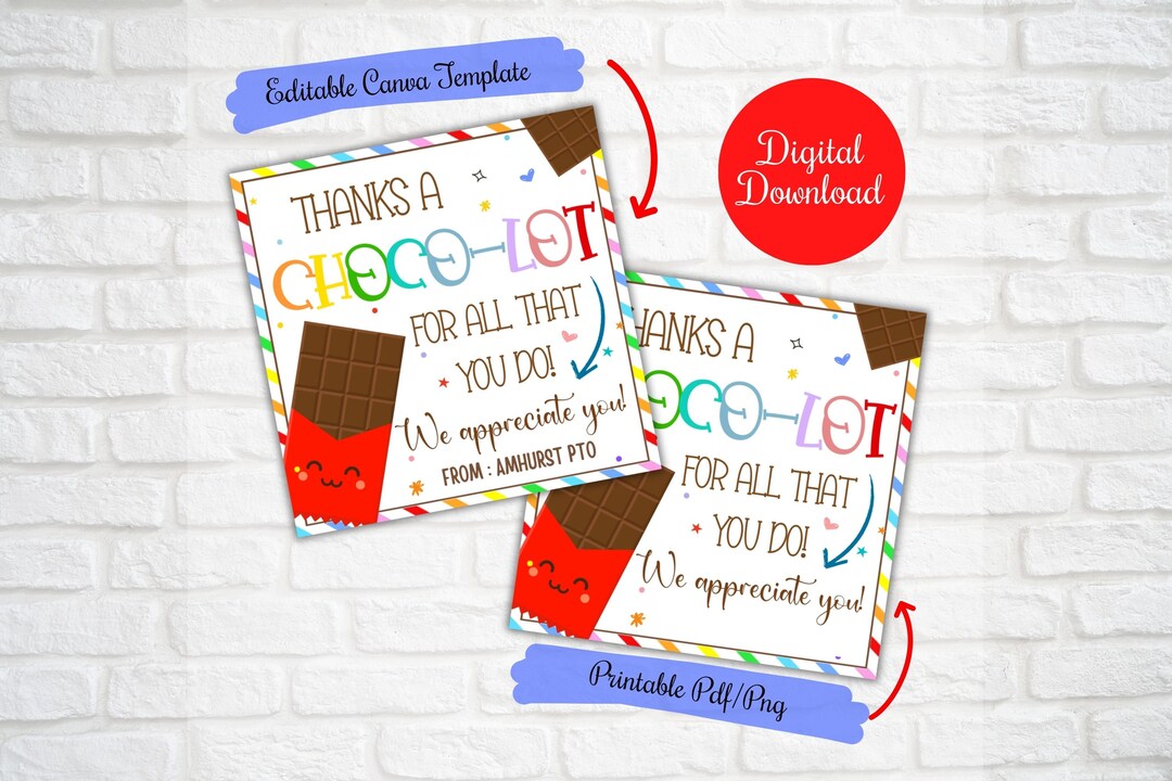 Thanks a Chocolot, Teacher Appreciation Week Chocolates Gift Tag, Nurse ...