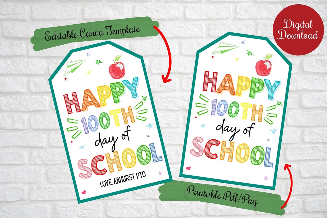 Happy 100th Day of School Gift Tags for Students Teachers | Etsy
