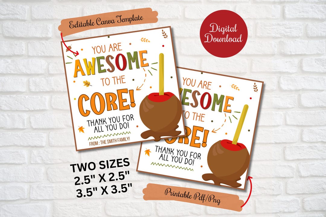 Caramel Applethanksgiving Gift Tags, You Are Awesome to the Core,fall ...