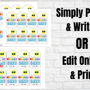 End of Year Class Sunglasses/shades Gift Tags, Your Future is so Bright ...