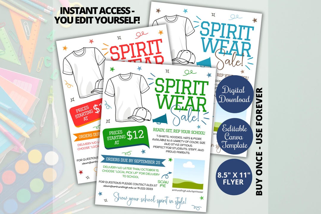EDITABLE School Spirit Wear Sale Fundraiser Flyer, School Clothing T ...