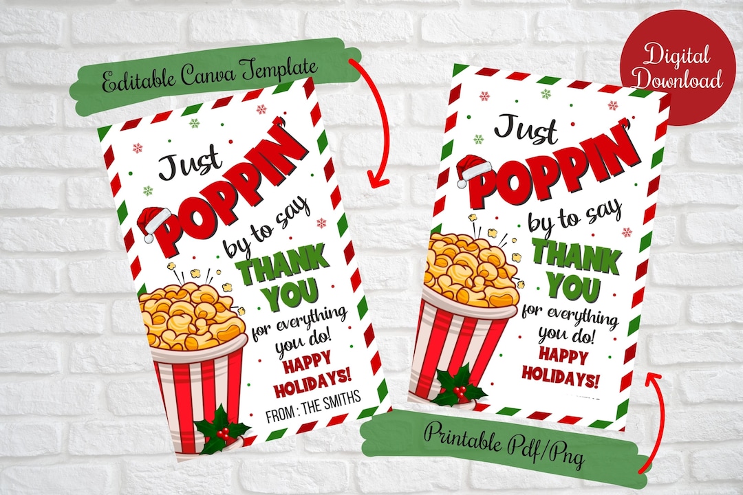 Just Poppin by to Say Thank You ,christmas Gift Tags for Popcorn ...