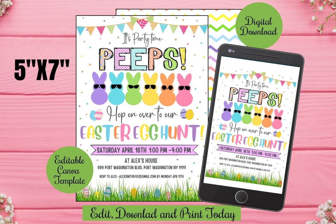 EDITABLE Easter Egg Hunt Party Invite Evite ,party With My Peeps Easter ...