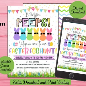 EDITABLE Easter Egg Hunt Party Invite Evite ,party With My Peeps Easter ...