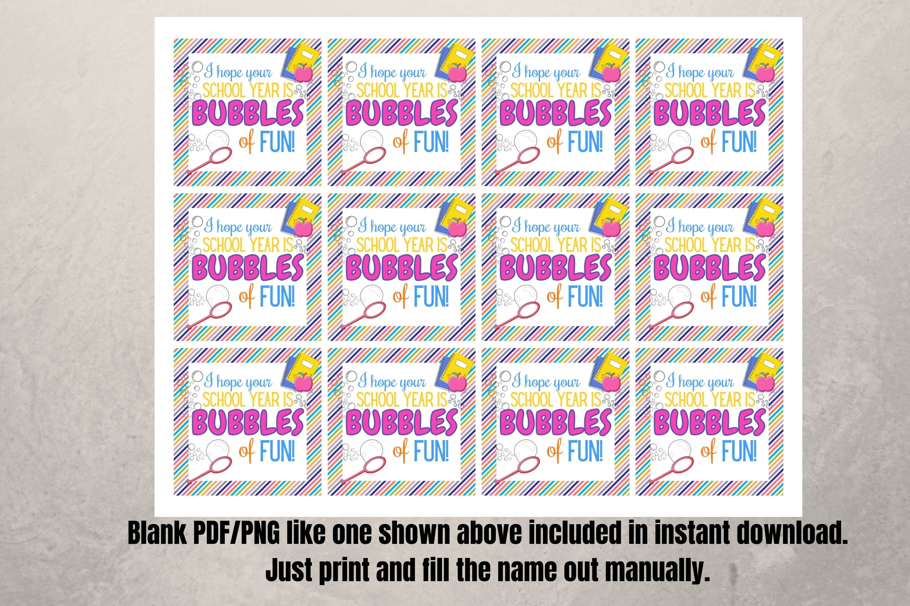 Back to School Bubbles Gift Tags, Hope Your School Year is Bubbles of ...