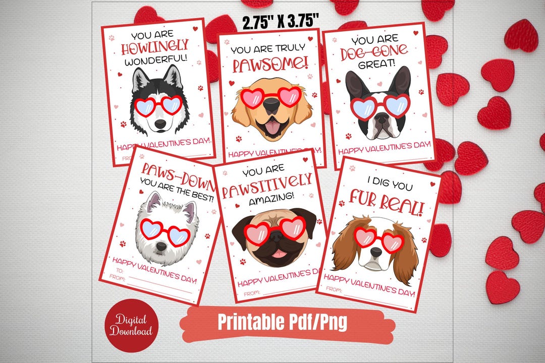Printable Dog Valentine's Day Cards, Puppy Dog Themed Friend, Class ...