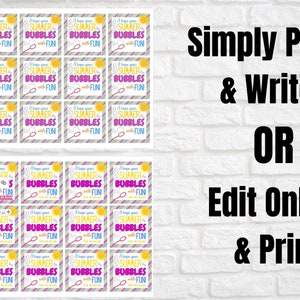 End of Year Class Bubbles Gift Tags, Hope Your Summer is Bubbles With ...