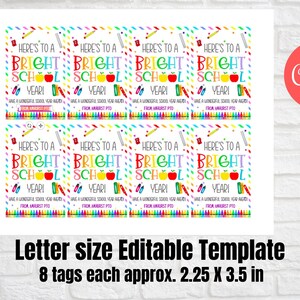 Back to School Gift Tags for Teachers, Here's to a Bright School Year ...