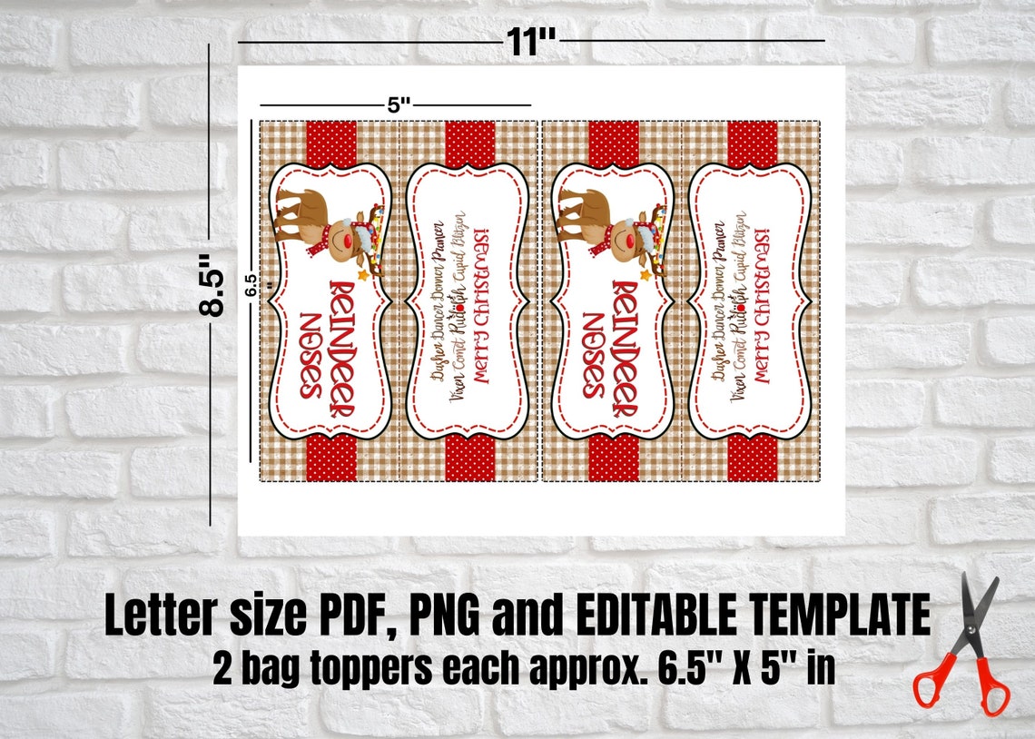 Reindeer Noses Treat Bag Topperseditable Christmas Treat Bag - Etsy