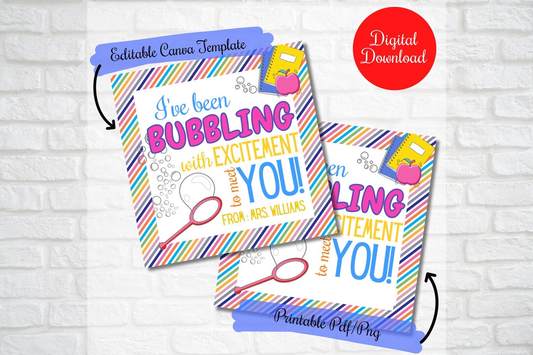 Back to School Bubbles Gift Tags, I Am Bubbling With Excitement to Meet ...
