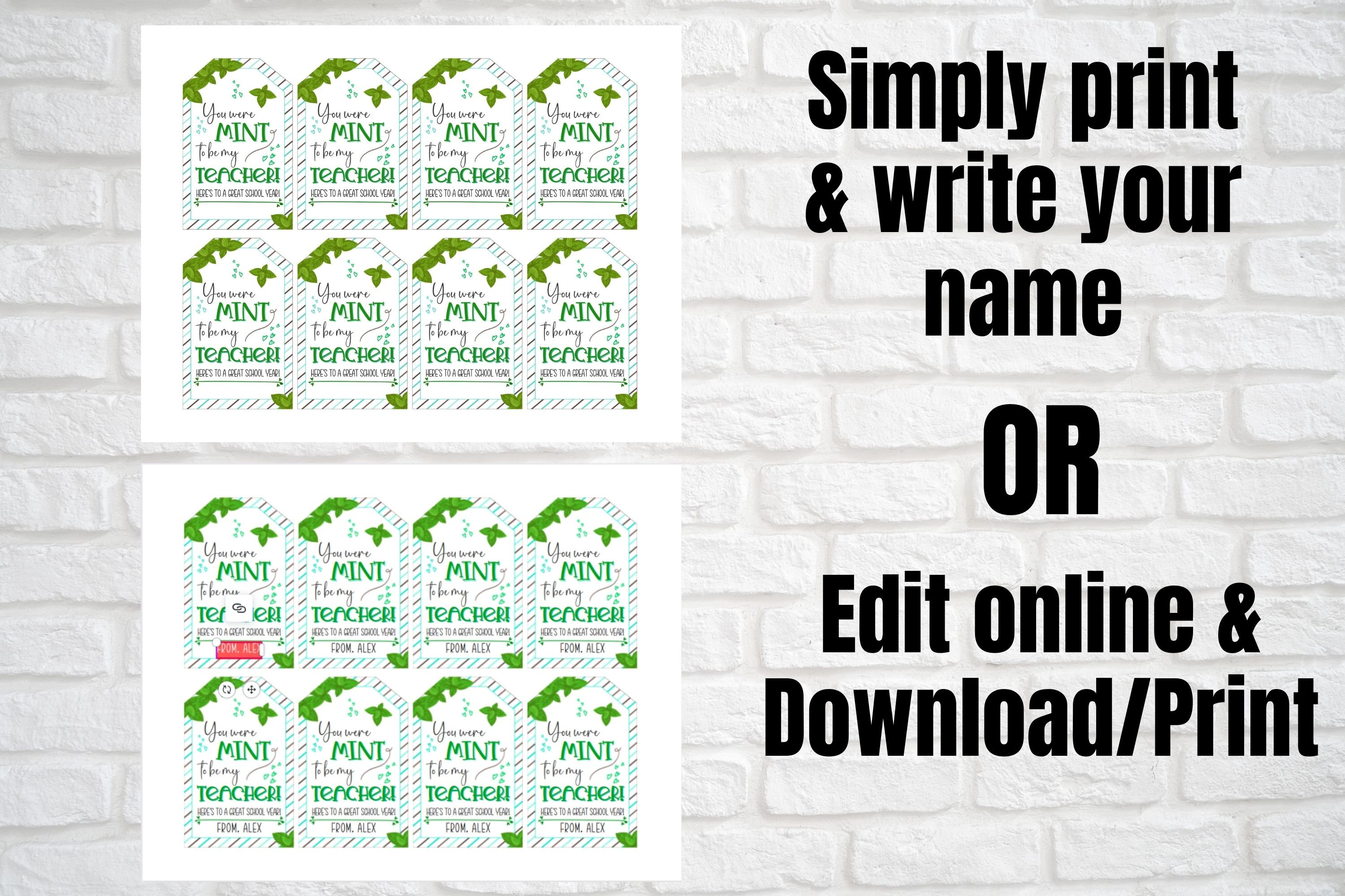 Mint Back to School Gift Tags for Teachers, You Were Mint to Be My ...