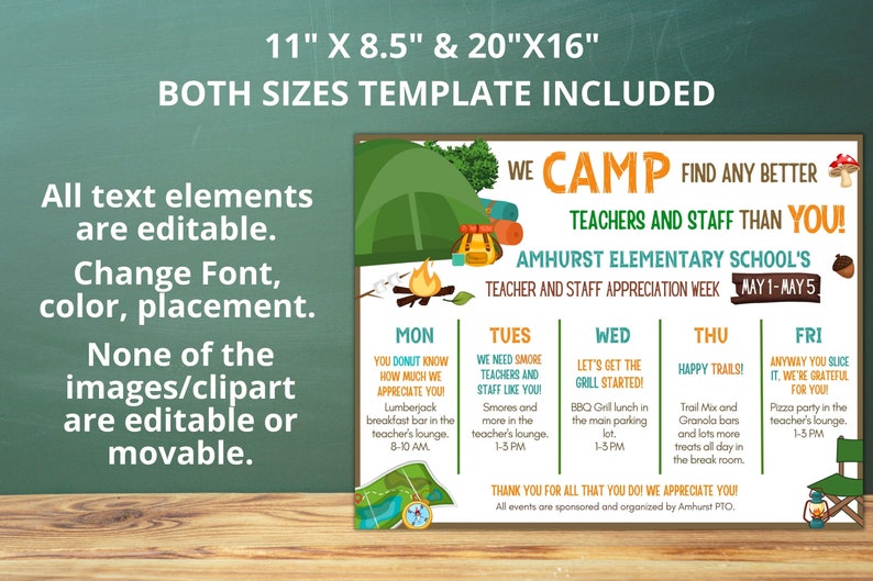 Editable Camping Themed Employee Appreciation Week Schedule, Pto ...