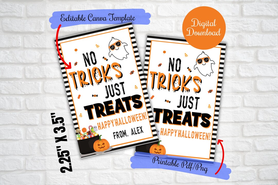 No Tricks Just Treats Halloween Gift Tags, Cute Spooky Halloween Treat ...